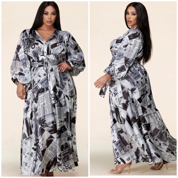 L'ATISTE | Dresses | Silky Newspaper Print Maxi Dress | Poshmark